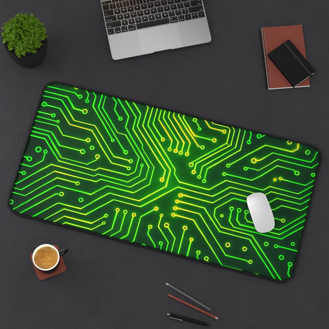 Green & Yellow PCB Traceline Design, Desk Mat, Computer Gaming Pad ...