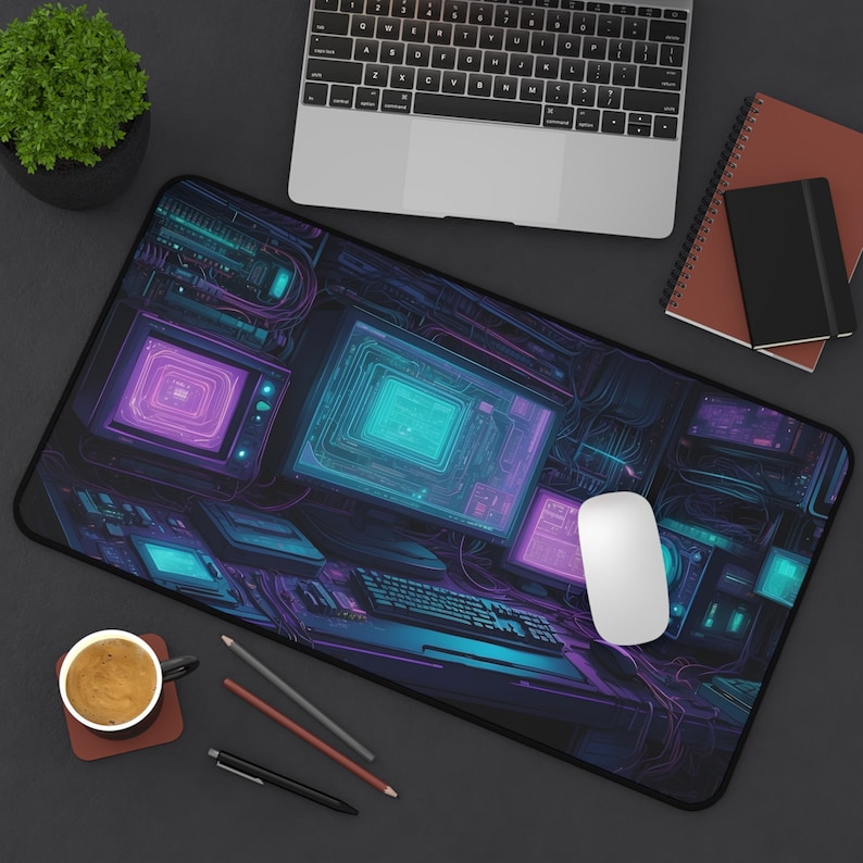 Dystopian Hacker Computer Gaming Desk Mat Aesthetic Art Gaming Computer ...