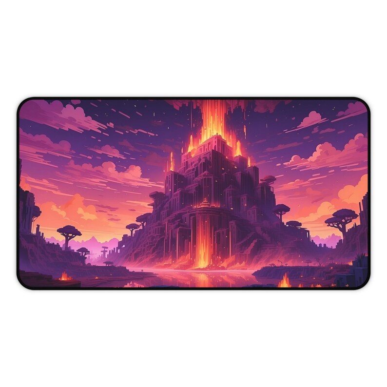 Minecraft Hellfire Castle Mountain Gaming Desk Mat 1 Aesthetic Gaming ...