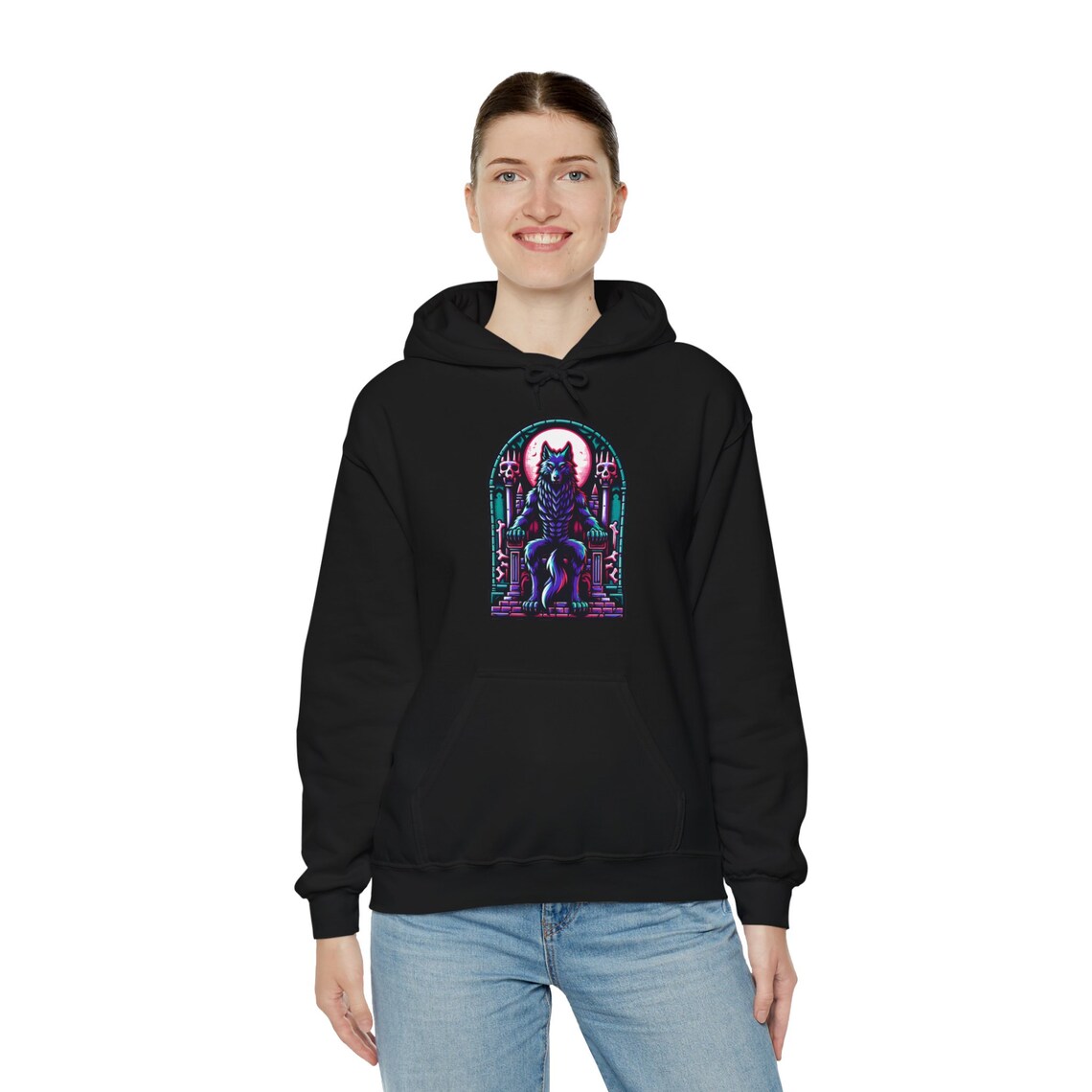 Purple Werewolf King Sitting on a Gothic Throne of Bones Hoodie Stand ...