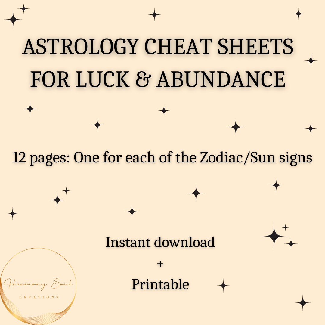 Astrology Luck and Abundance Printable Cheat Sheets - All Zodiac Signs ...