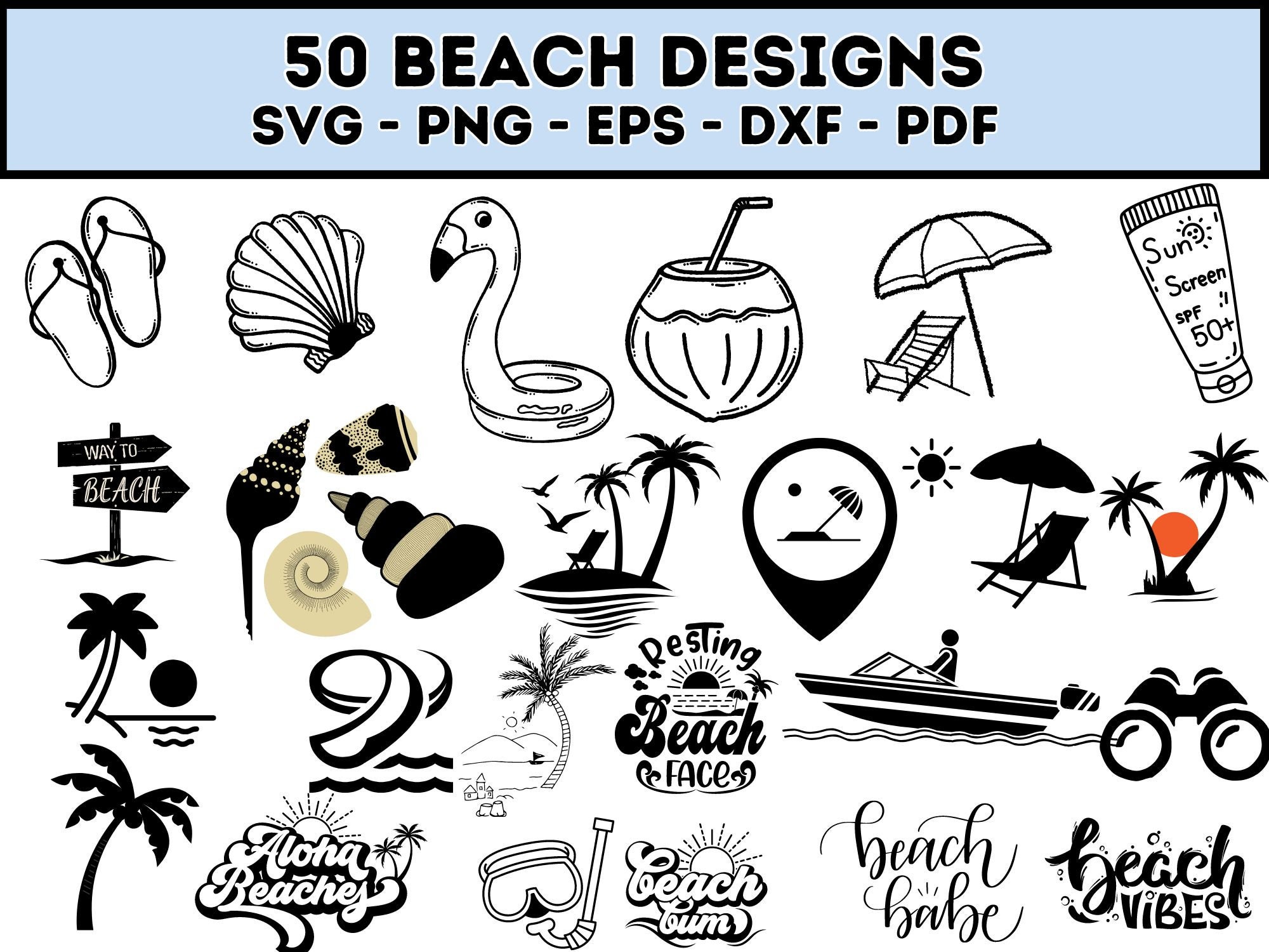 Beach Svg Bundle, Beach Clipart Svg Bundle, Summer Svg, Palm Tree Svg ...