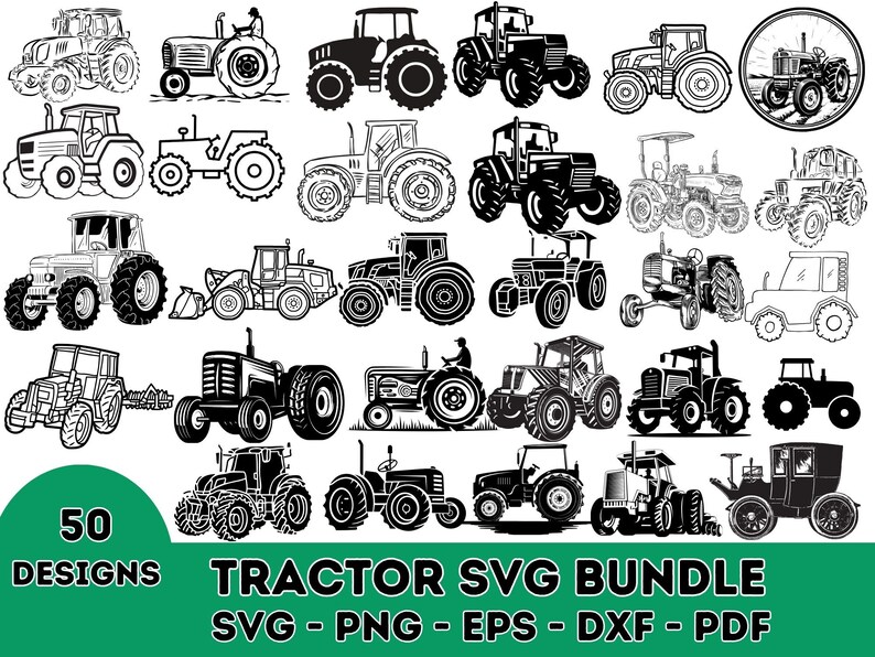 50 Tractors SVG Bundle, Tractors Silhouette Svg, Tractors Vector ...