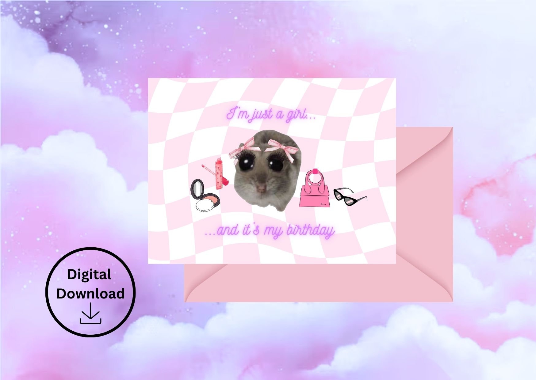 Shy Mouse Meme - Girly Birthday Card - Etsy