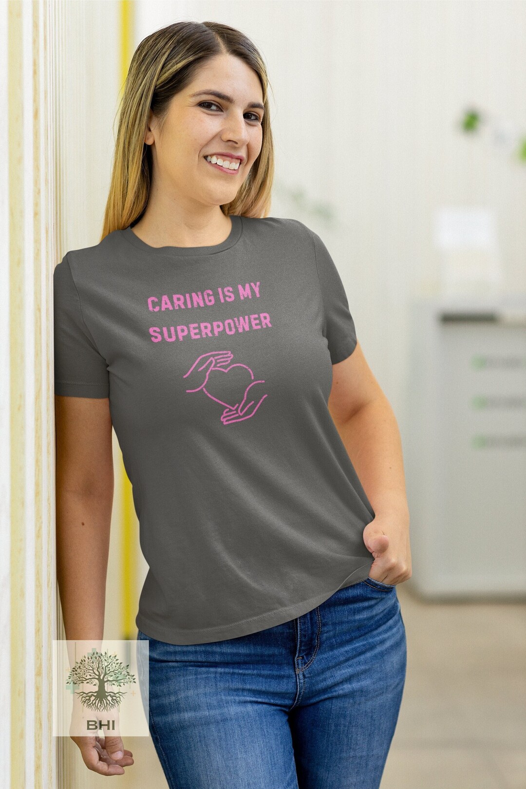 Caring is My Superpower Heart-holding Hands Graphic T-shirt - Etsy
