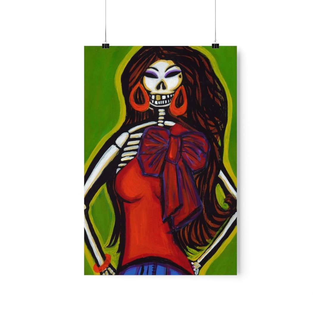Dia De Los Muertos, Catrina W Hoops. Day of the Dead, Premium Matte ...
