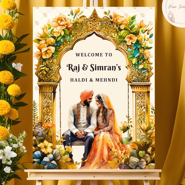 Haldi and Mehndi Welcome Sign, Indian Wedding Decor, Haldi Welcome Sign ...