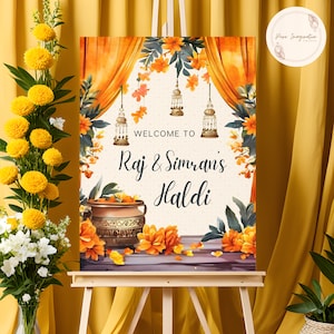 Haldi Welcome Sign, Indian Wedding Decor, Indian Haldi Event, Desi ...