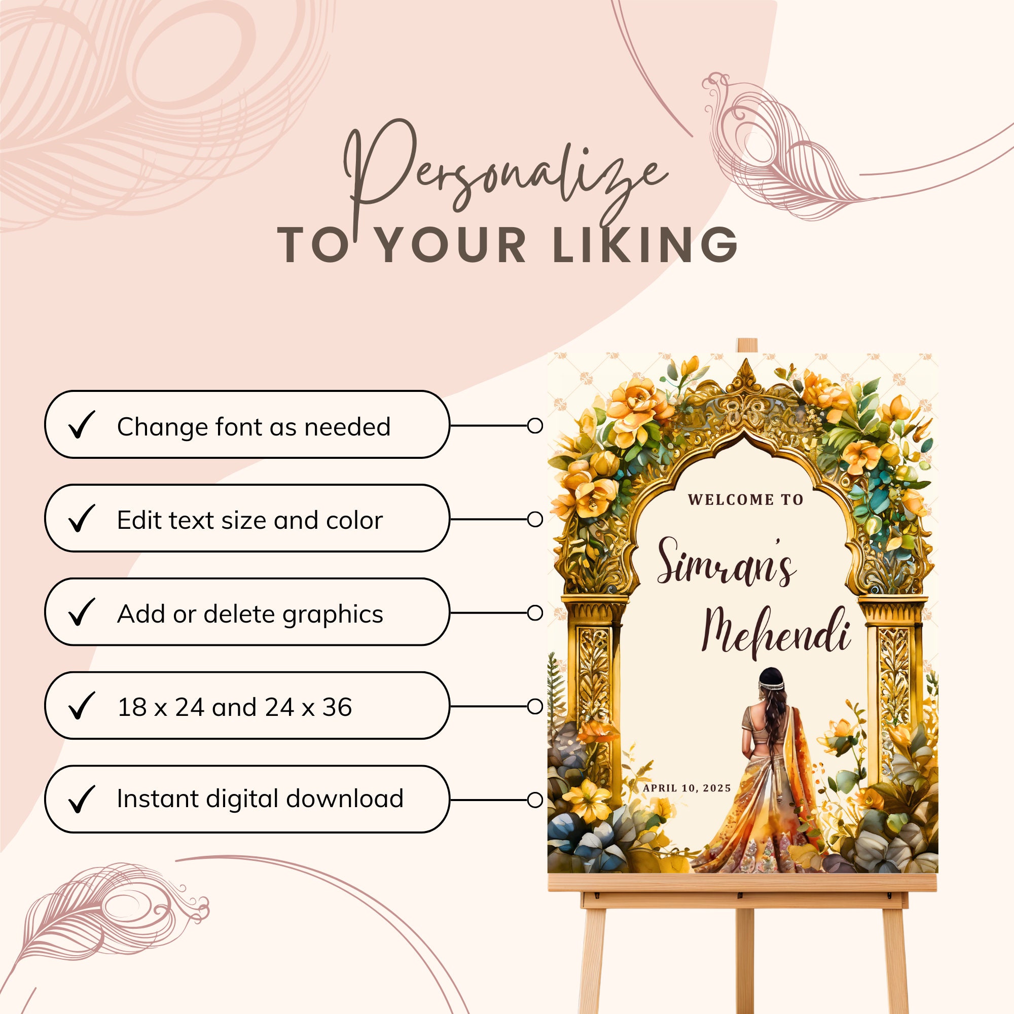 Mehndi Welcome Sign, Indian Wedding Decor, Indian Mehndi Event, Desi ...