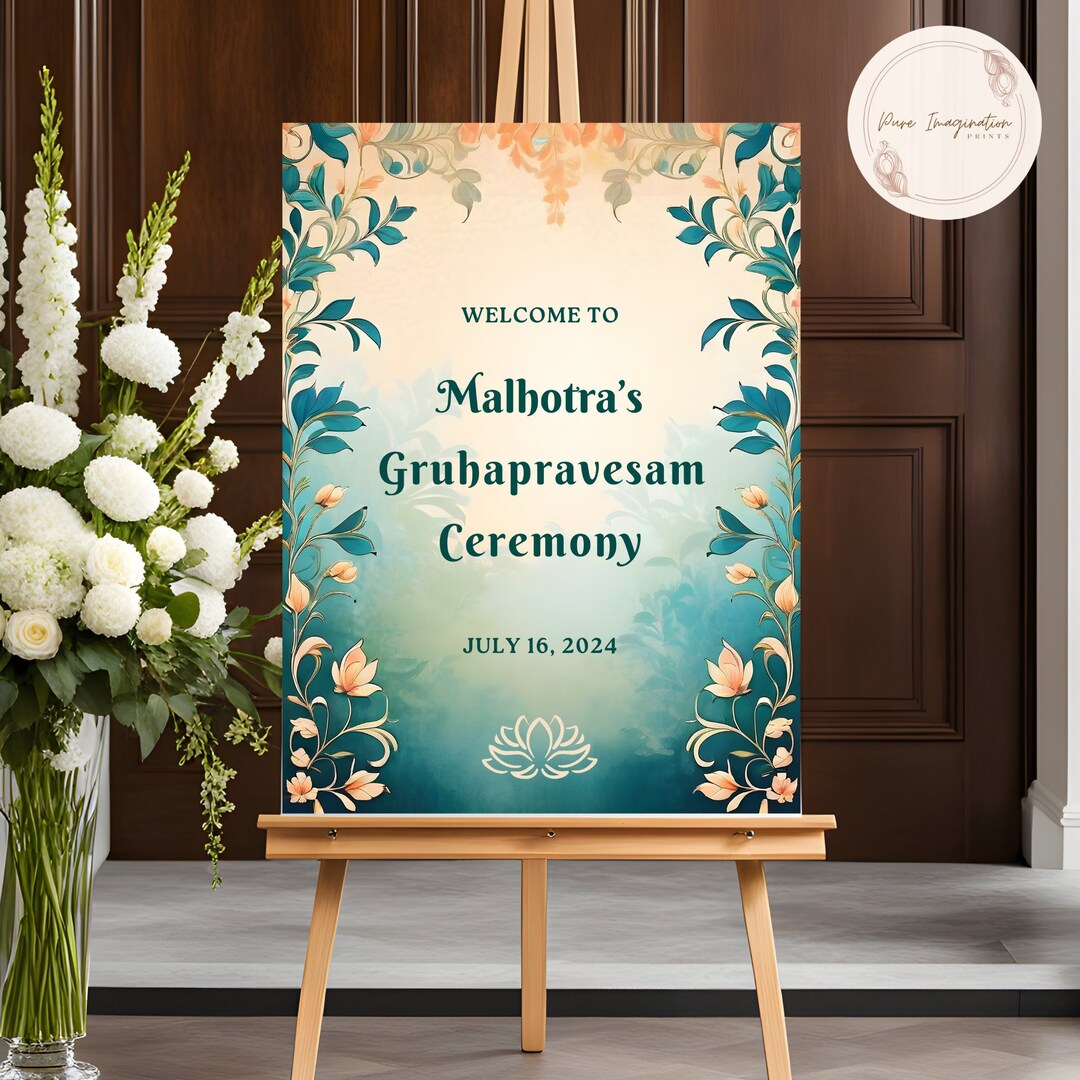 Gruhapravesham Welcome Sign, Indian Desi Event Sign, Download, Editable ...