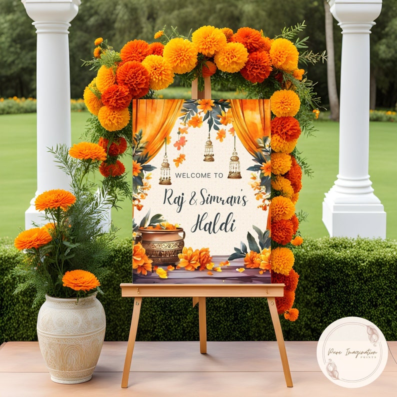 Haldi Welcome Sign, Indian Wedding Decor, Indian Haldi Event, Desi ...