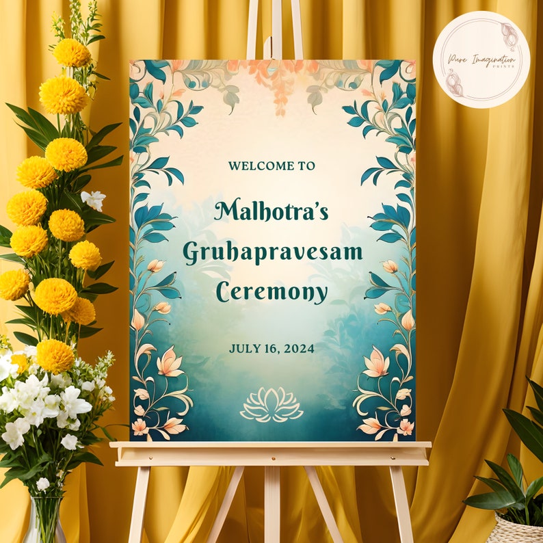 Gruhapravesham Welcome Sign, Indian Desi Event Sign, Download, Editable ...