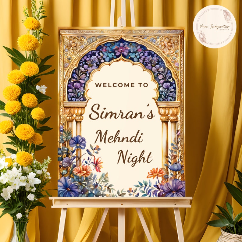 Mehndi Welcome Sign, Indian Wedding Decor, Indian Mehndi Event, Desi ...