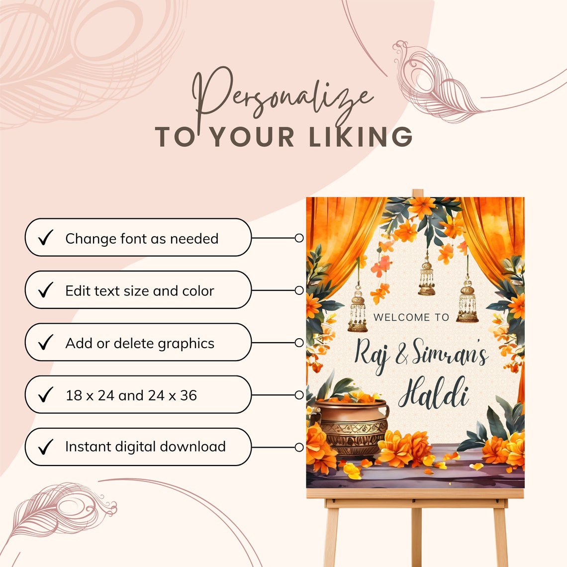 Haldi Welcome Sign, Indian Wedding Decor, Indian Haldi Event, Desi ...