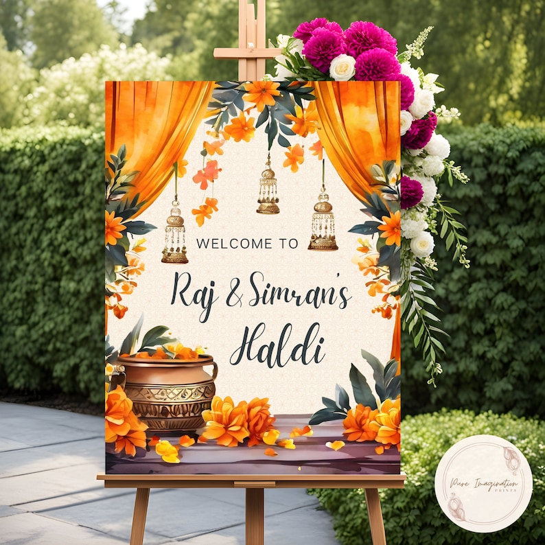 Haldi Welcome Sign, Indian Wedding Decor, Indian Haldi Event, Desi ...