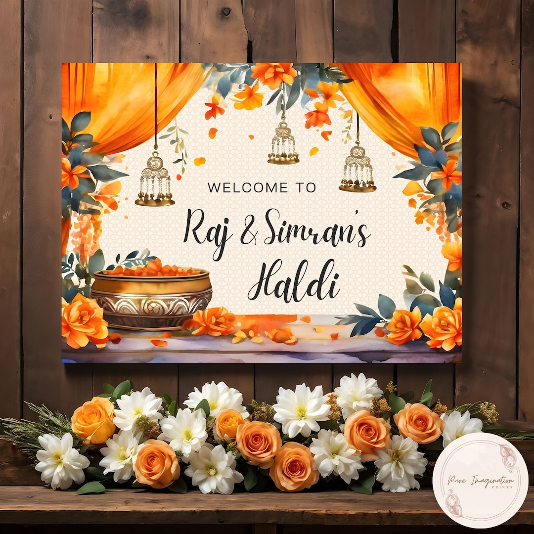 Haldi Welcome Sign, Indian Wedding Decor, Indian Haldi Event, Desi ...