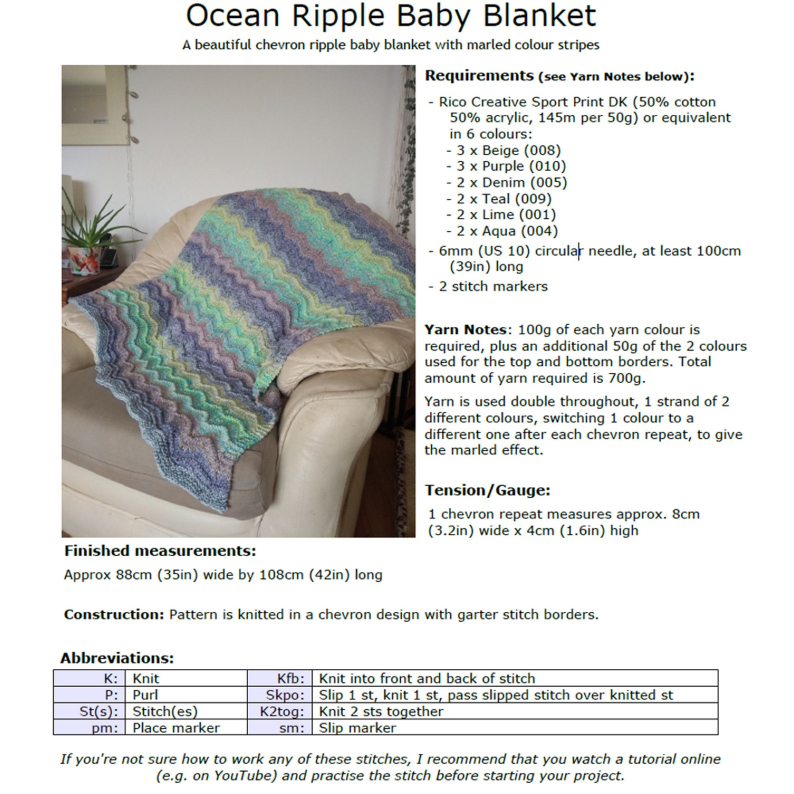 Ocean Ripple Baby Blanket Easy Knitting Pattern, Marled Effect - Etsy UK
