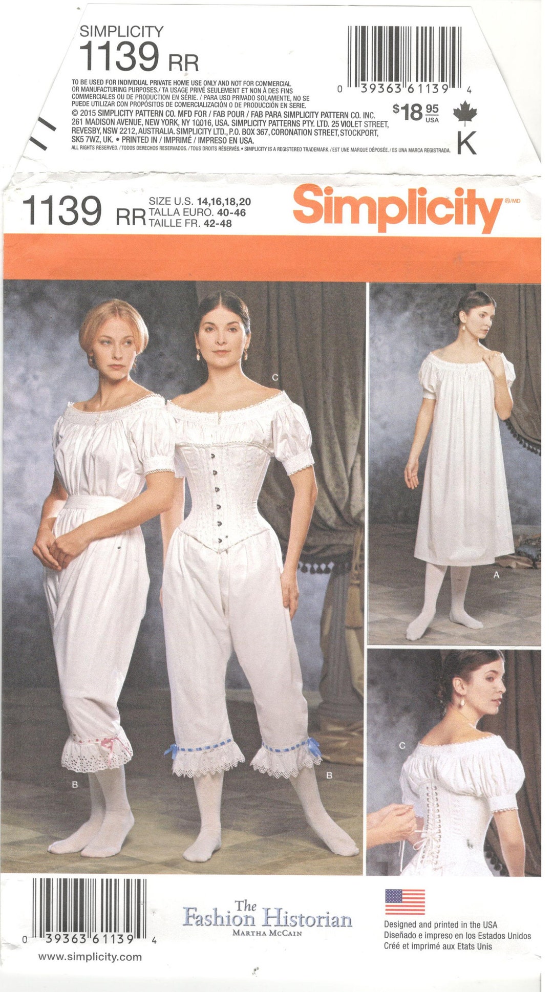 Simplicity 1139 Size 6, 8, 10, 12 Women's Civil War Undergarments ...