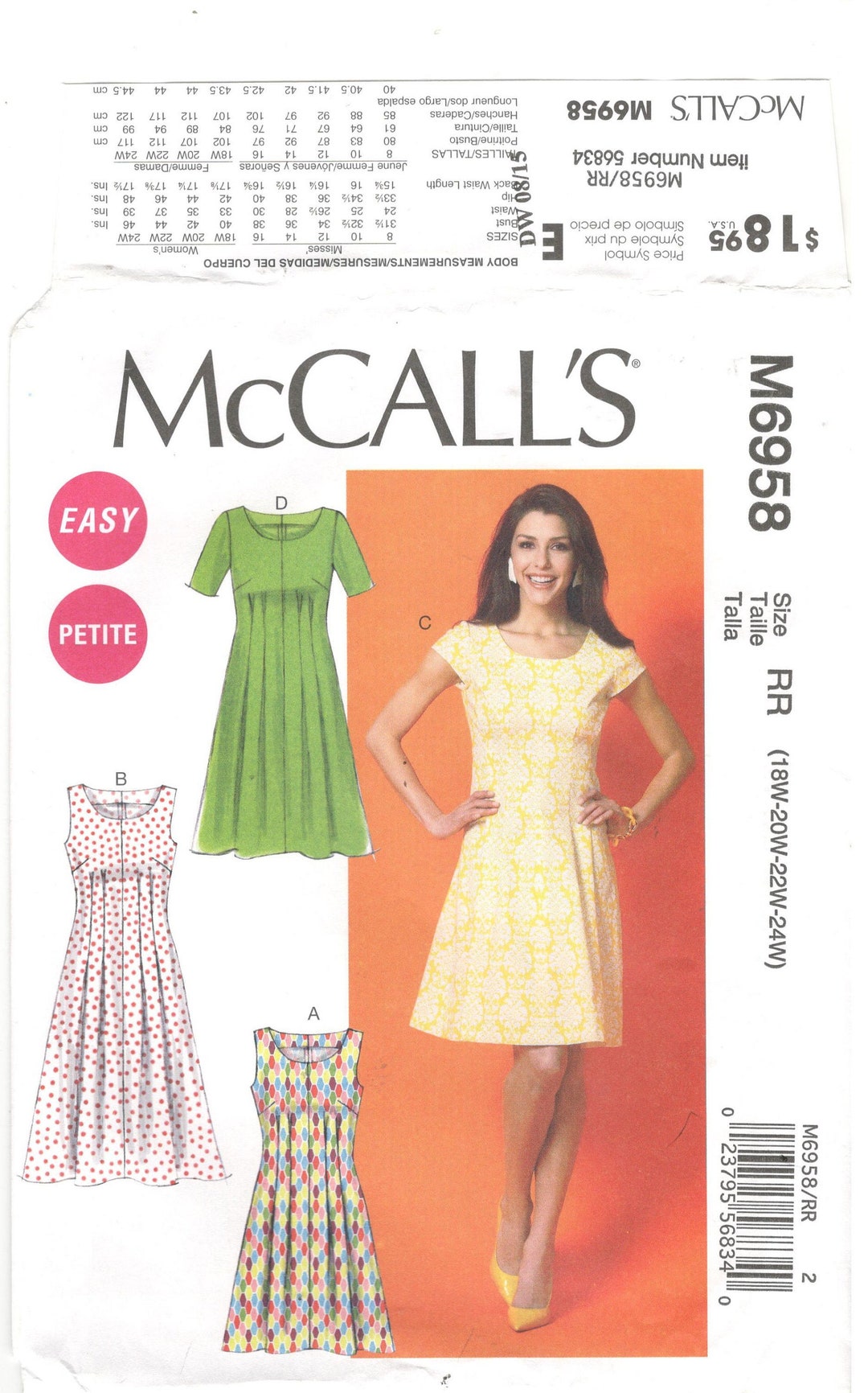 Mccall's 6958 Size 18w, 20w, 22w, 24w Plus Size Pattern: Easy ...