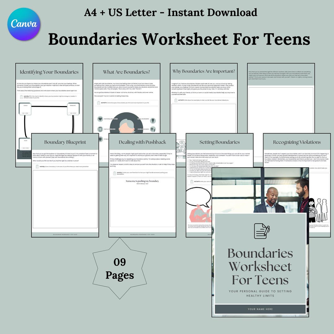 Boundaries Worksheet, Boundaries Worksheet for Teen, Self Care Digital ...