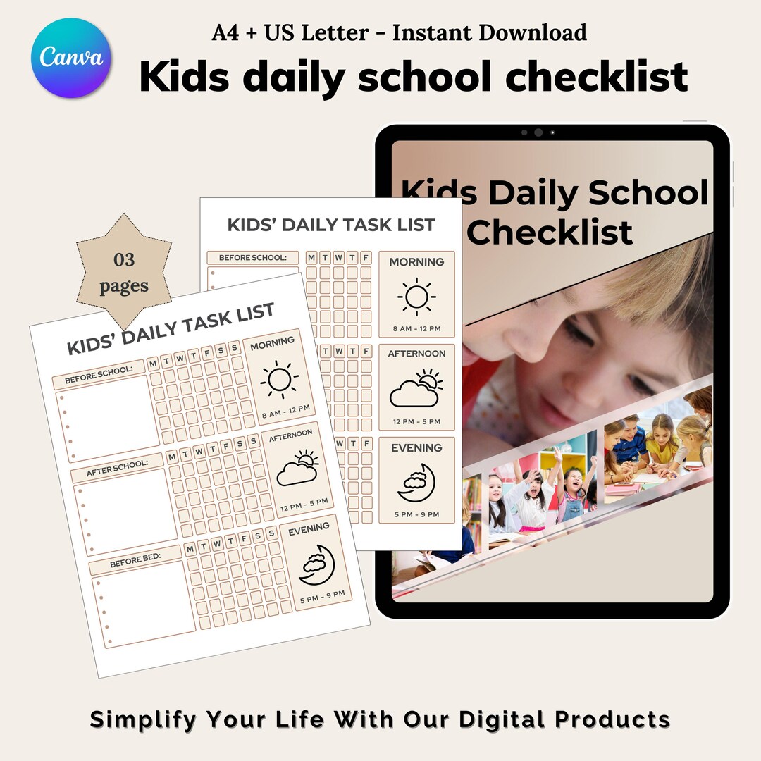 Kids Daily Checklist, Home School Checklist Template, Kids Routine ...