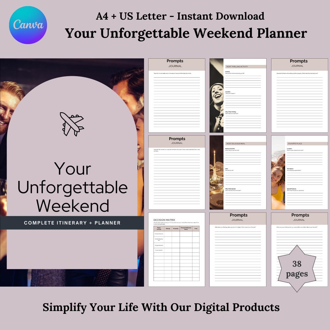 Weekend Planner, Weekend Itinerary Organizer, Personal Budget Planner ...