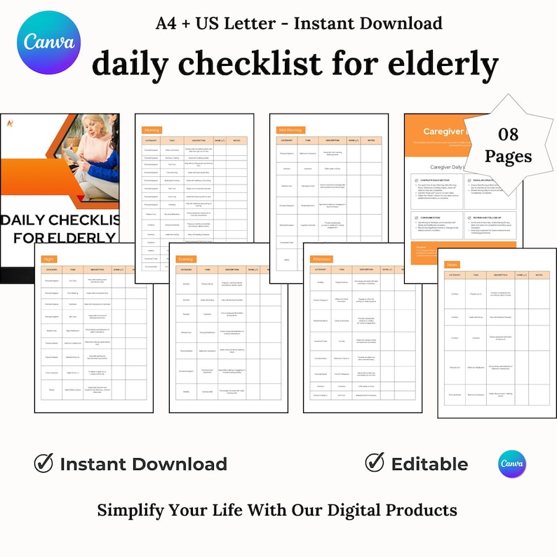 Caregiver Report Checklist, Daily Report Elderly Checklist Template ...