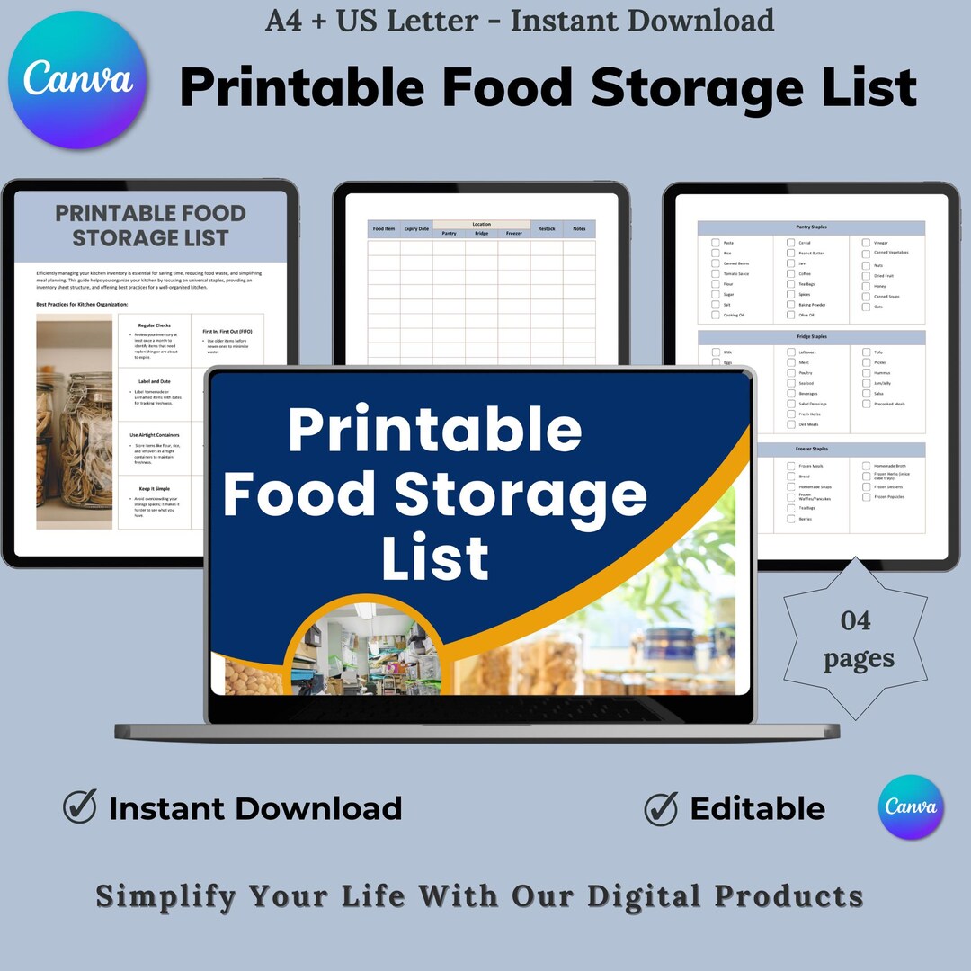 Food Storage List, Food Inventory Management Checklist, Kitchen Storage ...