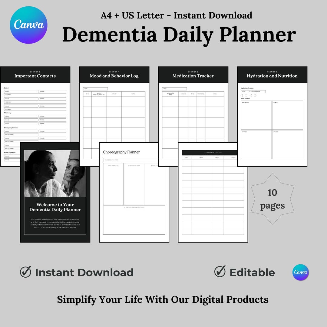 Dementia Daily Planner, Alzheimer Medication Planner, Dementia Meal ...