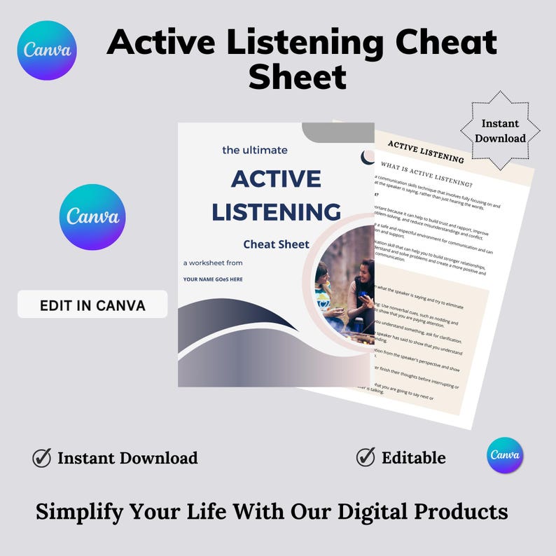Active Listening Workbook Template, Communication Skills Printable ...