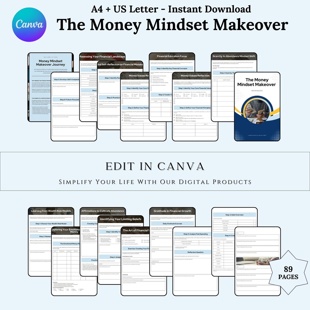 Money Mindset Workbook, Mindset Makeover Workbook, Money Affirmations ...