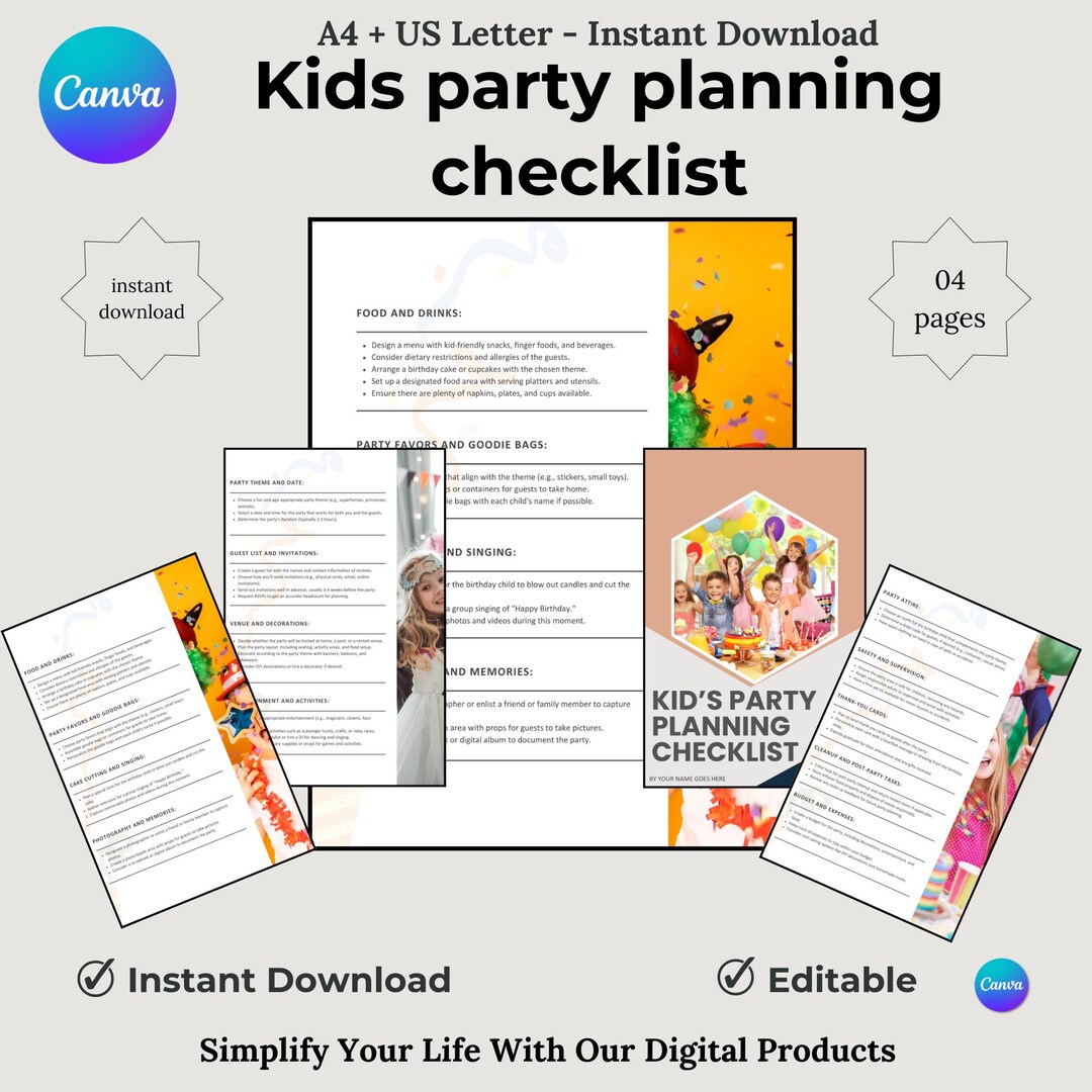 Kids Birthday Party Checklist, Kids Party Planning Checklist, Kids ...