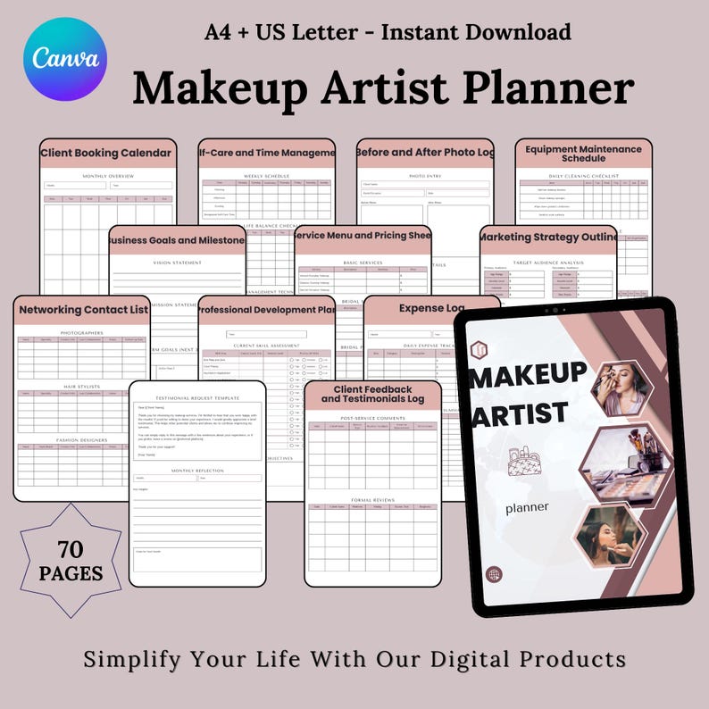 Makeup Artist Planner, Makeup Photoshoot Planner, Social Media Content ...