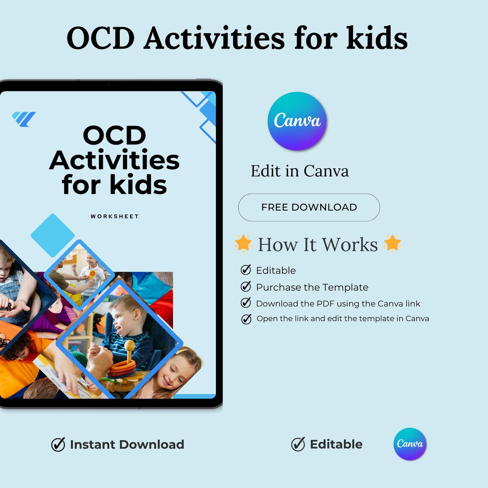 OCD Worksheet, OCD Activities for Kids, Kids Anxiety Relief Therapy ...