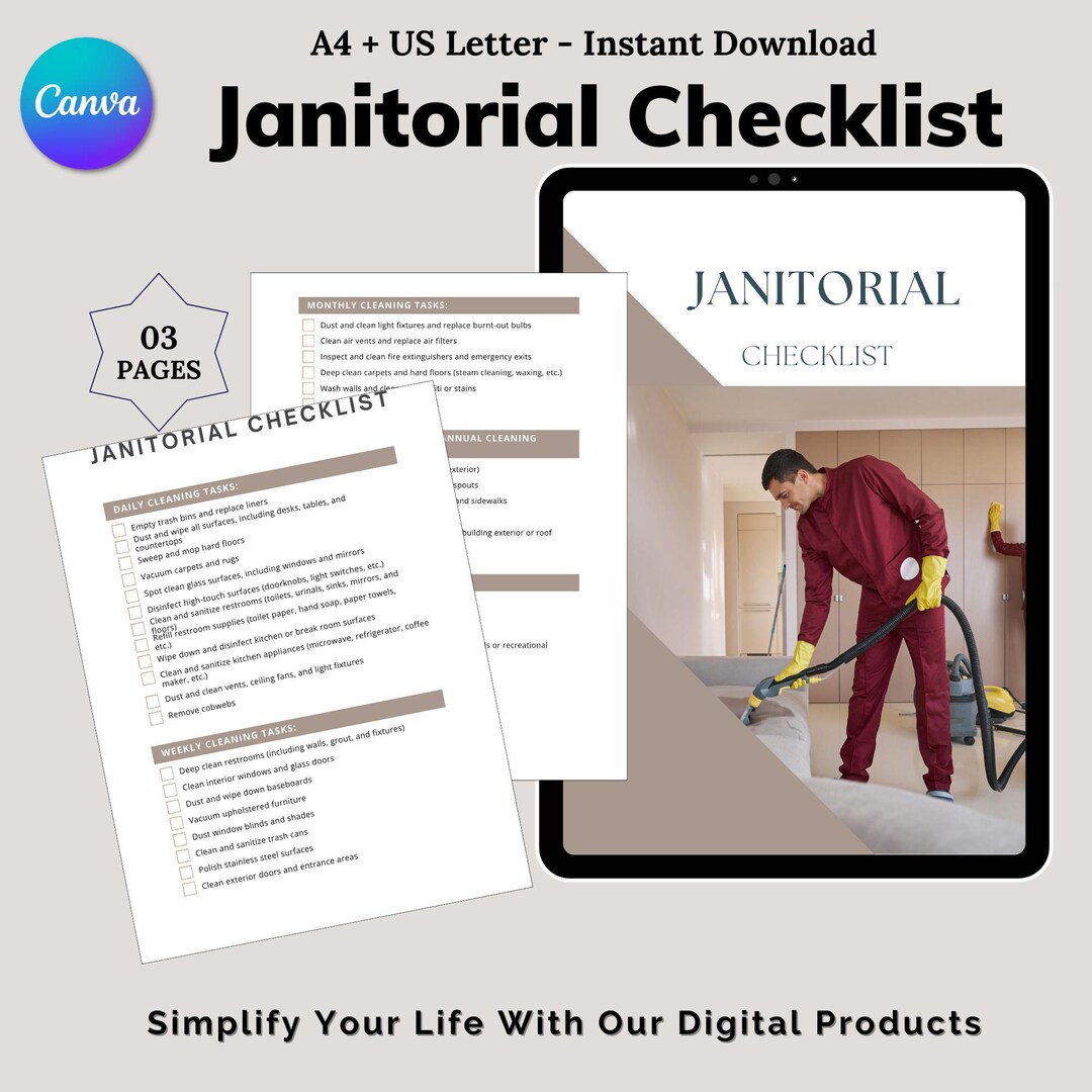 Janitorial Checklist, Declutter Checklist Template, Cleaning Schedule ...