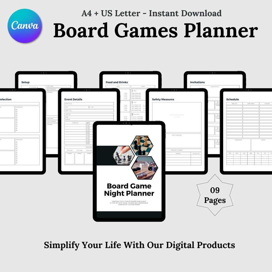 Board Games Night Planner, Family Fun Activity Planner, Game Night ...