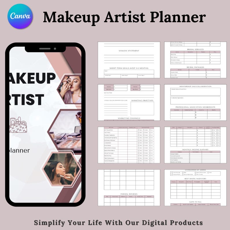 Makeup Artist Planner, Makeup Photoshoot Planner, Social Media Content ...