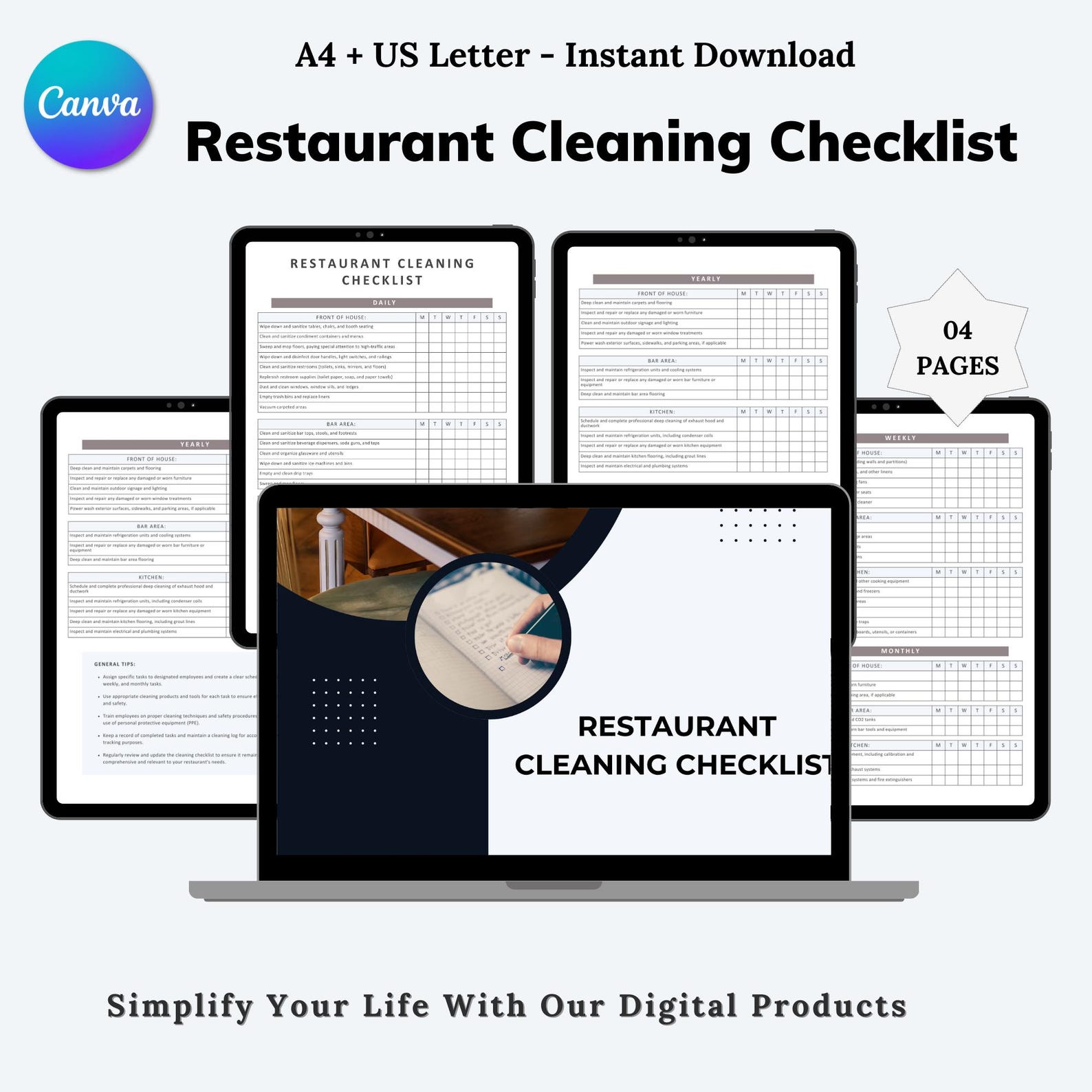 Restaurant Cleaning Checklist, Restaurant Cleaning Schedule Template ...
