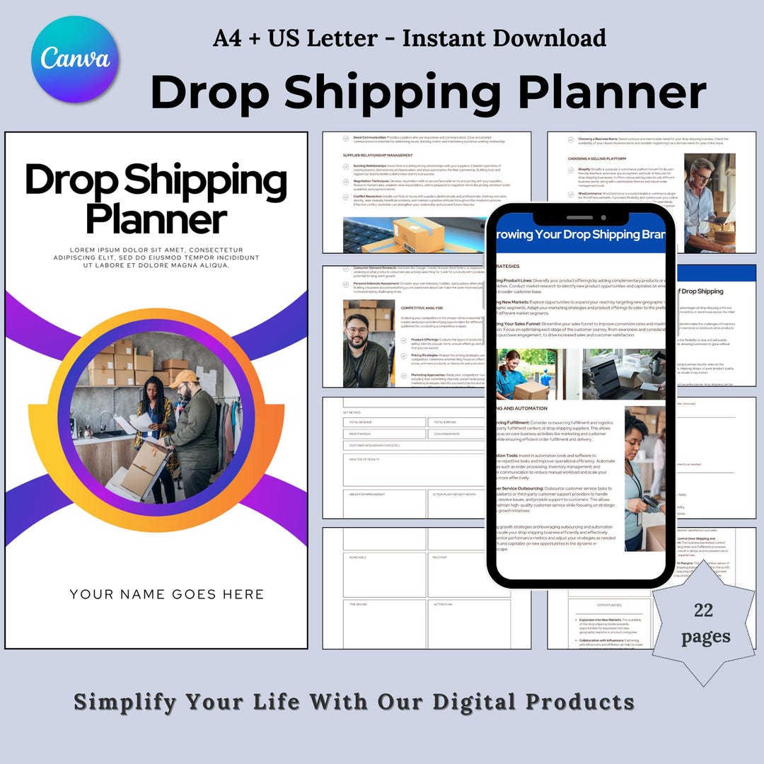 Drop Shipping Planner, Business Goal Setting Strategy Tools, Product ...