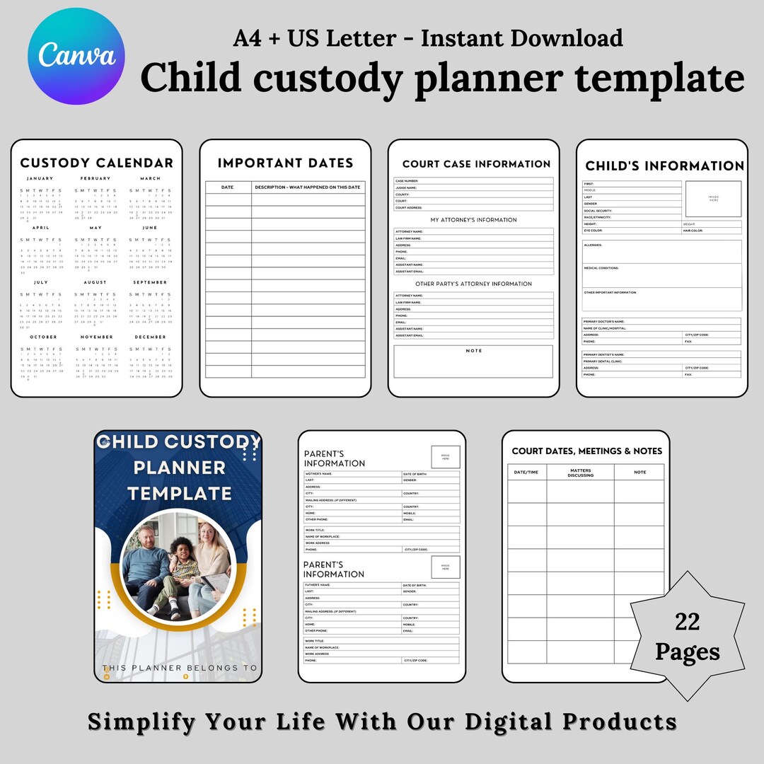 Child Custody Planner, Family Custody Agreement Template, Child Support ...