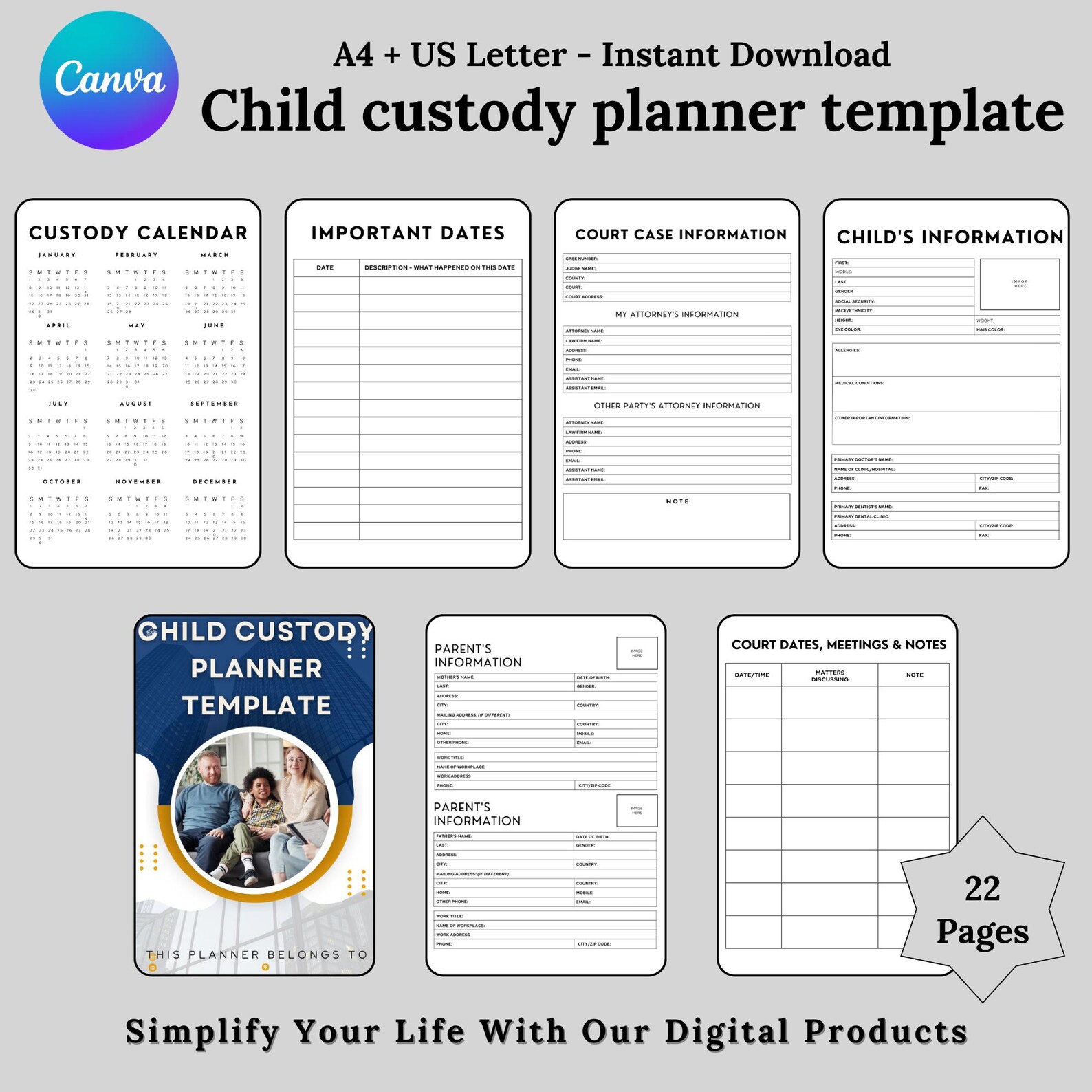 Child Custody Planner, Family Custody Agreement Template, Child Support ...