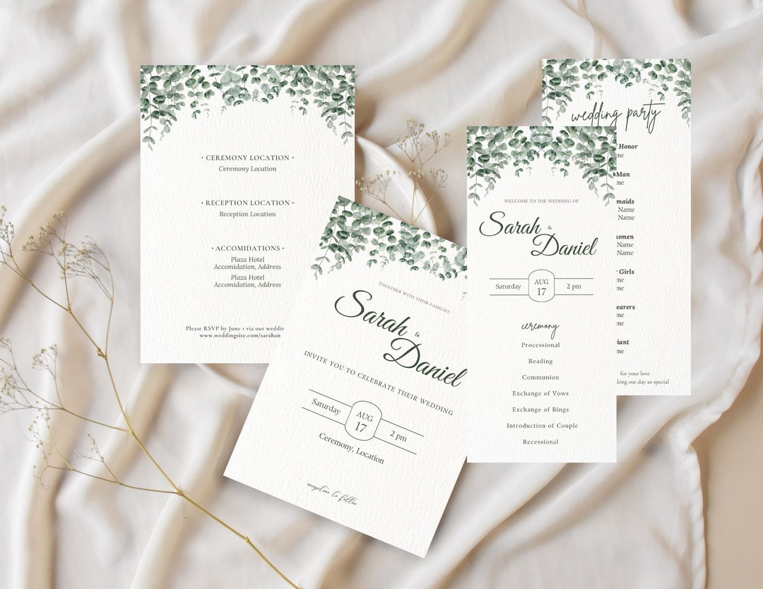 Wedding Invitation and Program Bundle, Editable Template, Wedding ...