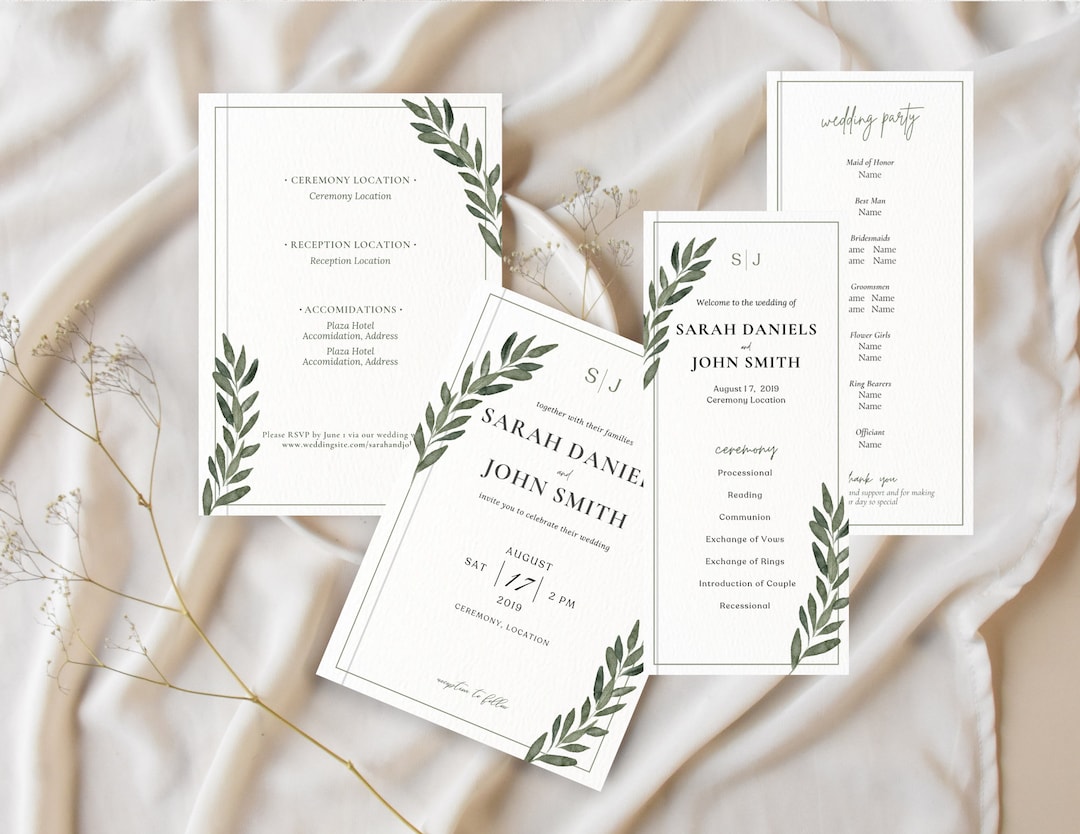 Wedding Invitation and Program Bundle, Editable Template, Wedding ...