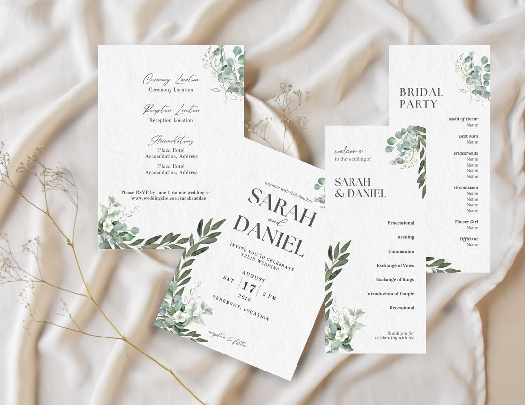 Wedding Invitation and Program Bundle, Editable Template, Wedding ...