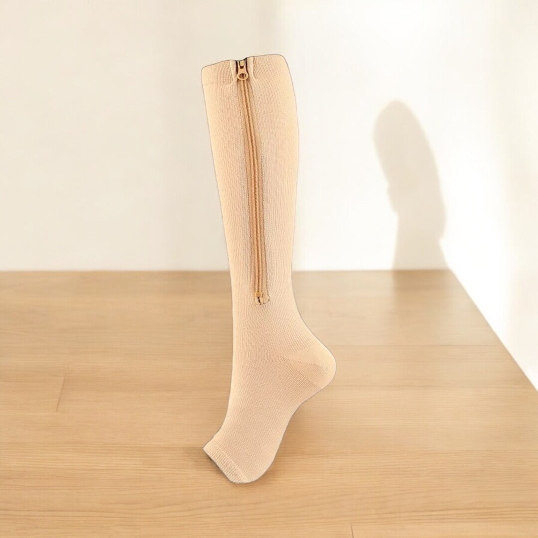 Personalized Open Toe Beige Light Compression Stockings With Zipper - Etsy