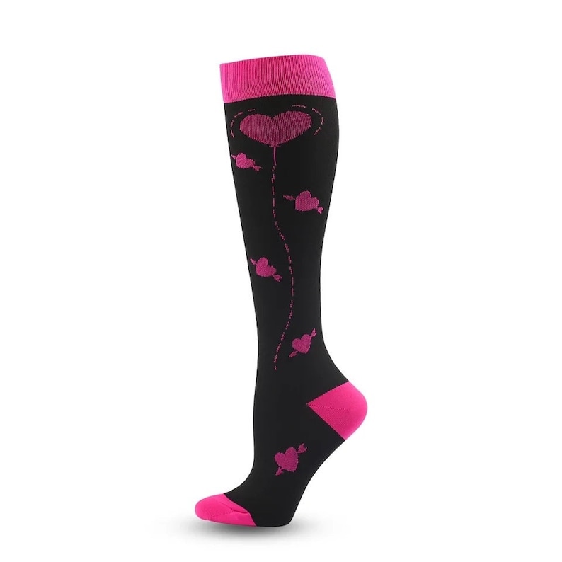 Personalized Light Compression Stockings Pink Hearts on Black 15-20 ...