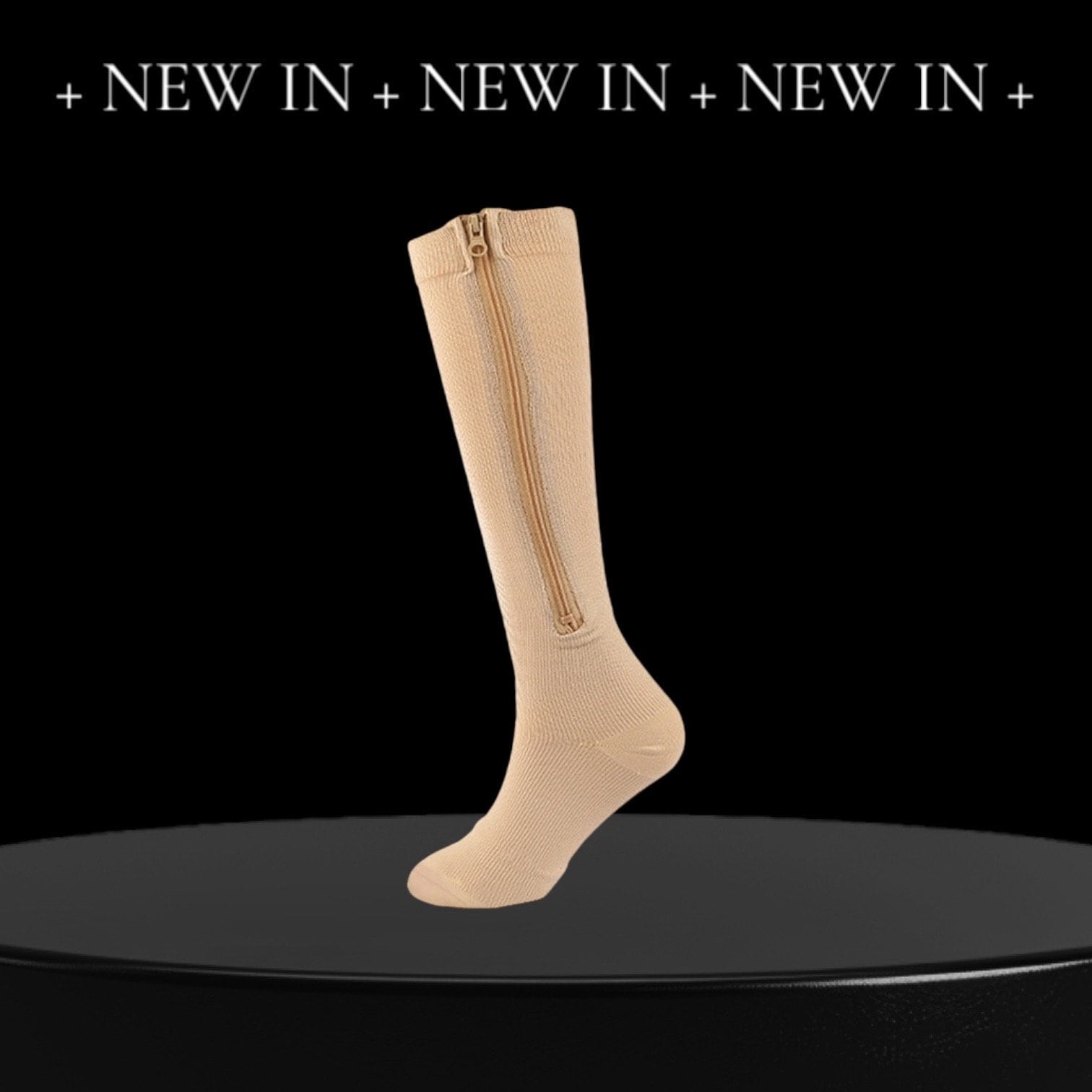 Personalized Closed Toe Beige Light Compression Stockings With Zipper ...