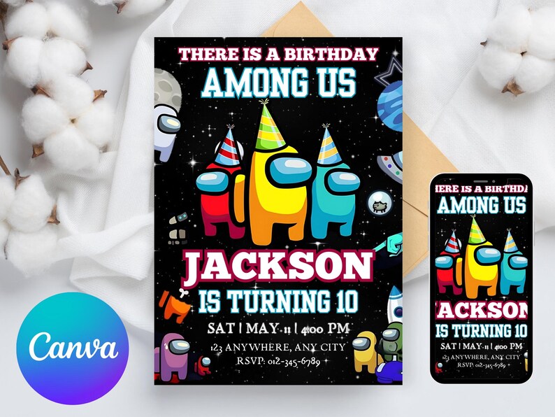 Among Us Invitation Birthday Invitation | Kids Birthday Invitation ...