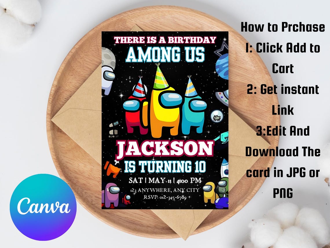 Among Us Invitation Birthday Invitation | Kids Birthday Invitation ...