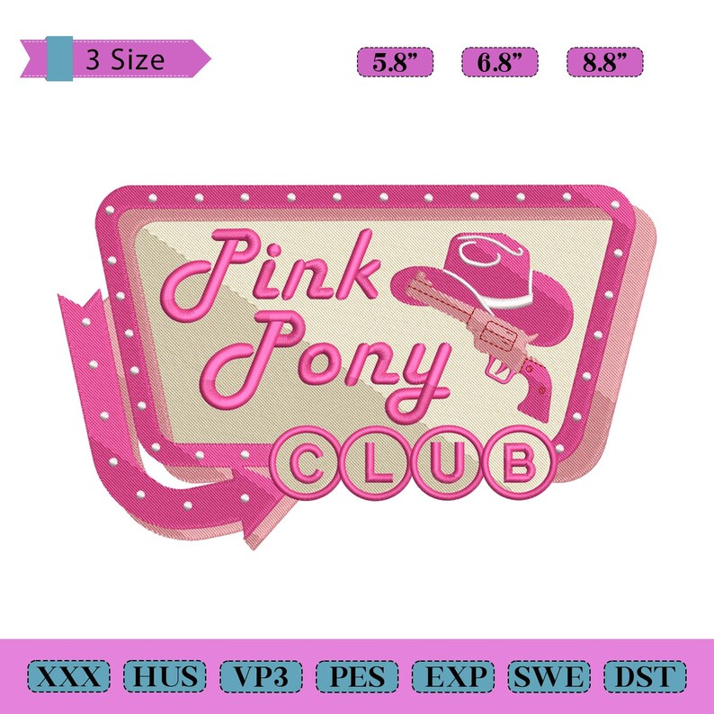 Pink Pony Club Embroidery Files, Pink Pony Girl, Embroidery Design ...